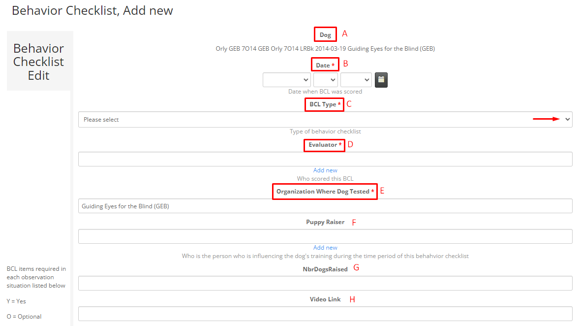 BCL, Behavior Checklist – International Working Dog Registry