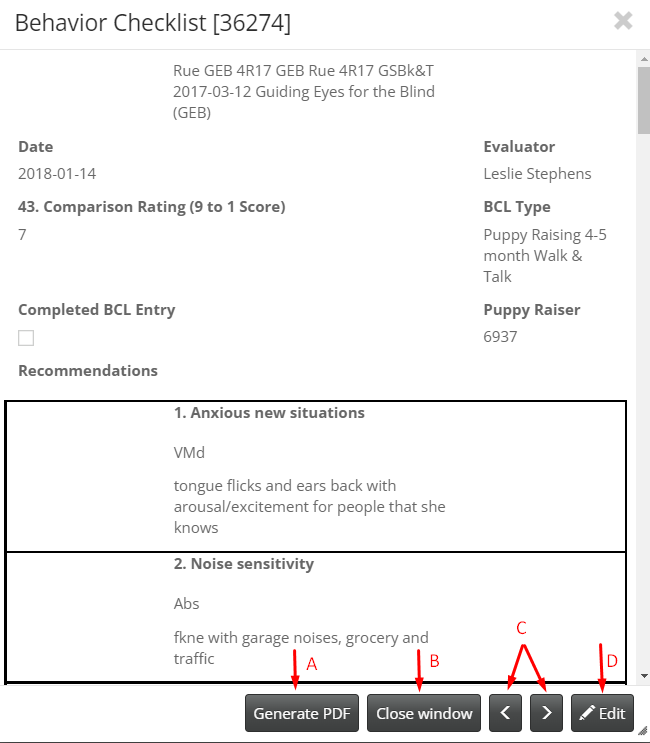 BCL, Behavior Checklist – International Working Dog Registry